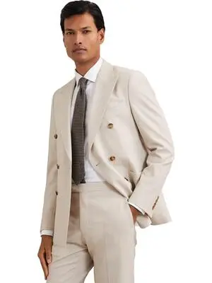 REISS Belmont Db Double-breasted Textured Suit Blazer Tailored-fit With Wool - Stone