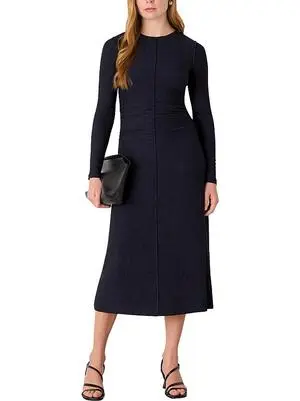 Whistles Textured Jersey Ruched Midi Dress - Navy