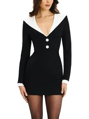 MISS CIRCLE Heather Collared Button-front Mini Dress - Black