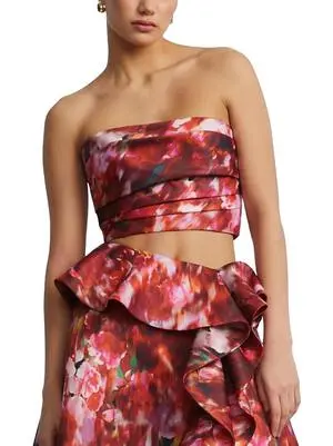 Bcbgmaxazria Pleated Satin Bustier - Washed Rose Chili Pepper Print