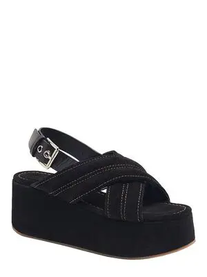 Free People Beach Party Platform Sandals - Black Suede