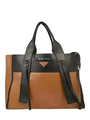 Prada 2010s Colourblock Leather Tote Bag - Brown