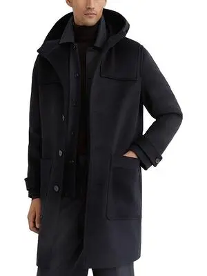 REISS Long Sleeve Hooded Duffle Coat - Navy