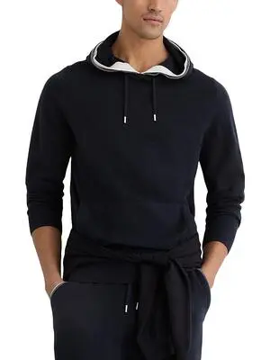 REISS Long Sleeve Merino Tipped Hoodie - Navy