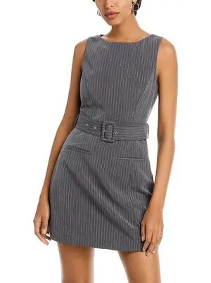 French Connection Minka Belted Pinstripe Dress - Steel Haze