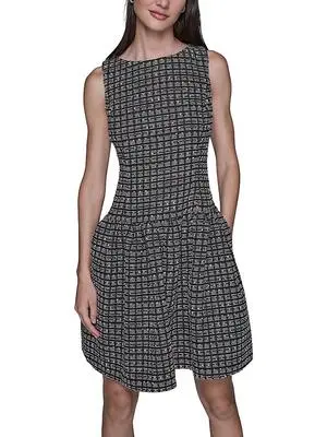 Karl Lagerfeld Paris Mini Grid Nubby Dress - Black/ Soft White