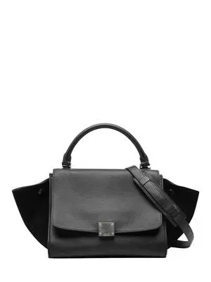 Celine 2014 Small Drummed Calfskin And Suede Trapeze Satchel - Black