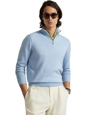 Polo Ralph Lauren Cotton Quarter Zip Mockneck Sweater - Blue