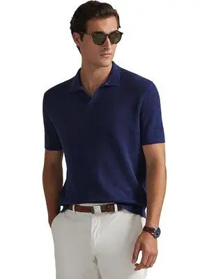 Polo Ralph Lauren Textured Stretch Linen Blend Polo Navy