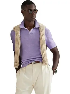 Polo Ralph Lauren Textured Stretch Linen Blend Polo Purple