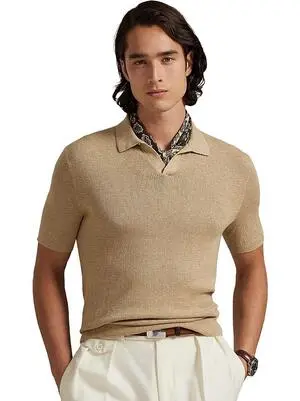 Polo Ralph Lauren Textured Stretch Linen Blend Polo Tan
