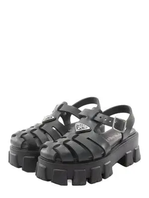 Prada 2000s Logo-plaque Caged Sandals - Black