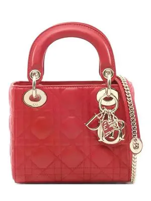 Dior 2010s Mini Lady Canage Leather Tote - Red