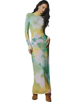 AFRM Billie Mock-neck Maxi Dress - Green Pattern