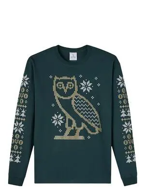 OVO Snowflake Owl Longsleeve Tee Shirt - Midnight Green