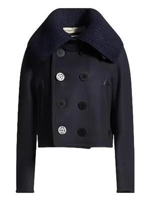 Dsquared2 Pea Coat With Leather And Knitted Trims - Blue