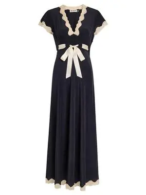 Rixo Marlice Ribbon Silk Midi Dress - Navy