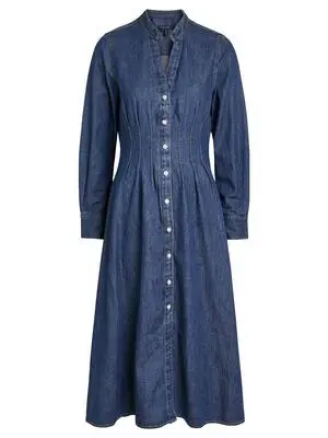 Veronica Beard Arcadia Pintuck Denim Midi Dress - Blue