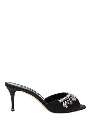 Manolo Blahnik Tulimu 70 Crystal-embellished Satin Mules - Black
