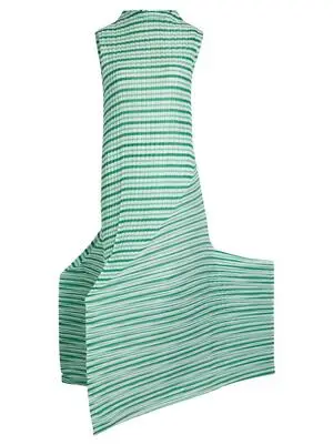 Issey Miyake Striped Pleated Woven Midi Dress - Green