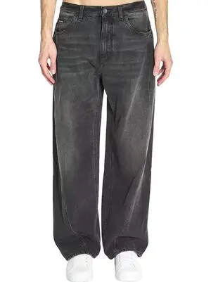 Dolce & Gabbana Logo Plaque Denim Wide Leg Jeans - Grey