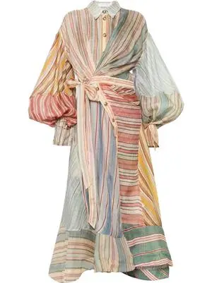 Zimmermann Rebellion Striped Midi Dress Neutrals
