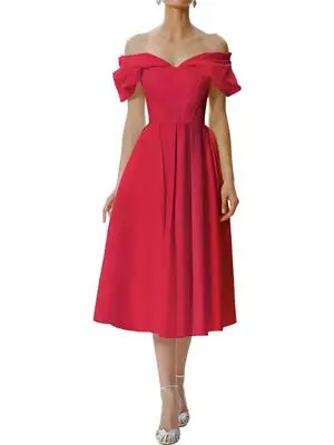 FRAMBOISE Off-the-shoulder Midi Dress - Red