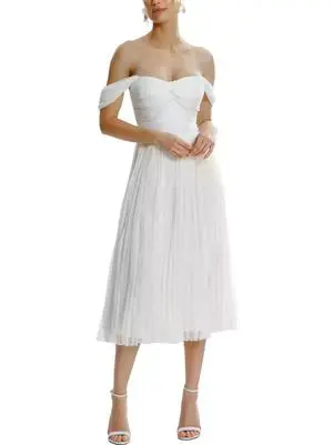 FRAMBOISE Kaly Off-shoulder Pleated Silk Midi Dress - White
