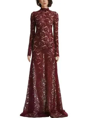 2310 STUDIO Long-sleeves Lace Maxi Dress - Red