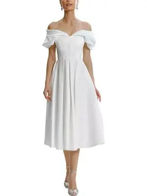 FRAMBOISE Off-shoulder A-line Midi Dress - White