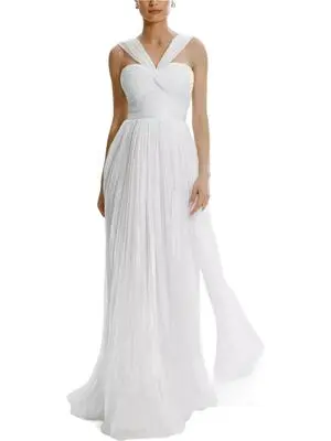 FRAMBOISE Porter Pleated Silk Maxi Dress - White