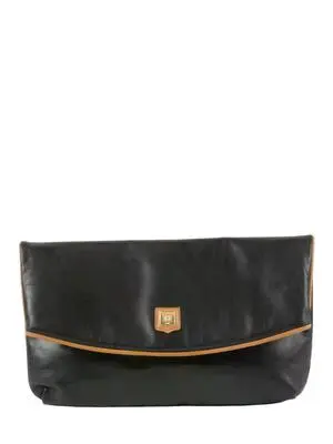 Celine 1990s Triomphe Leather Clutch - Black