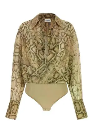 Andamane Paloma Python-print Bodysuit - Neutrals