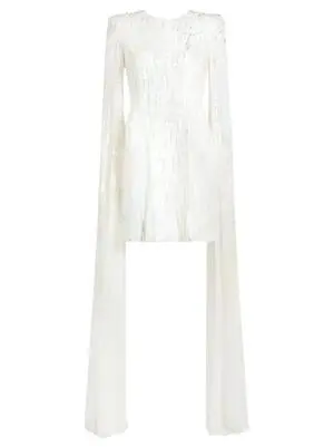 Jenny Packham Embellished Sleeve Dress - White