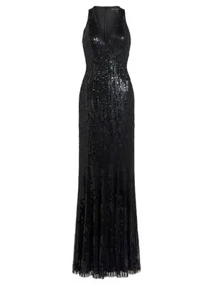 Jenny Packham Sequin V-neck Gown - Black