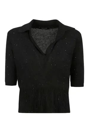 Fabiana Filippi Sequin Embellished Polo Top - Black