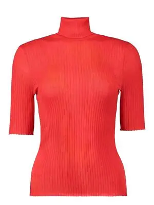 Sprwmn Short-sleeve Turtleneck Top - Red