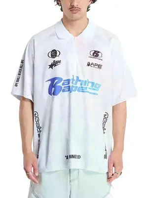 A BATHING APE Flame-print Half-zip Jersey - White