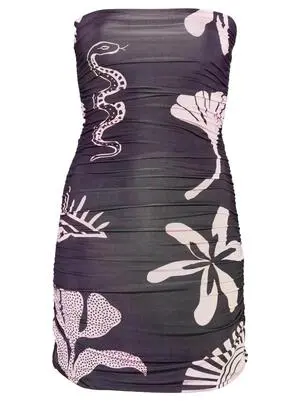 CALA DE LA CRUZ Floral Snake Print Strapless Dress - Purple