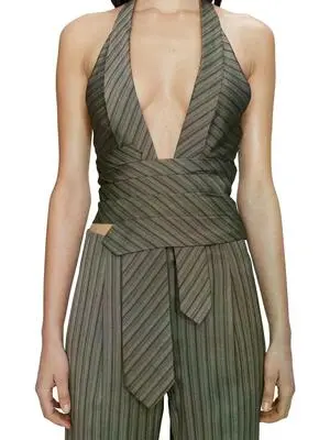 Christopher Esber Reyer Striped Tie Top - Grey