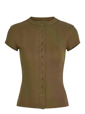 REFORMATION Buttoned Ribbed Top - Green