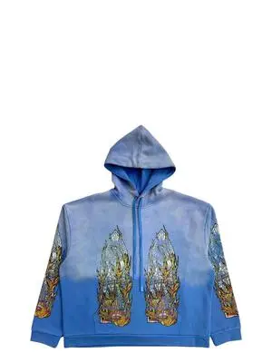 WHO DECIDES WAR BY EV BRAVADO Graphic Print Hoodie - Blue