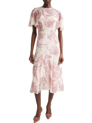 Erdem Botanical Engraving Silk Voile A-line Midi Dress - Botanical Engraving Cameo Pink