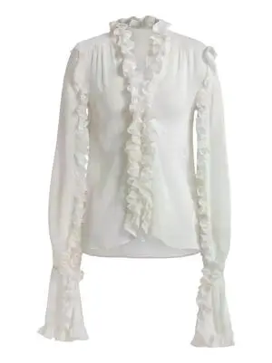 Alberta Ferretti Ruffled Silk Top - White