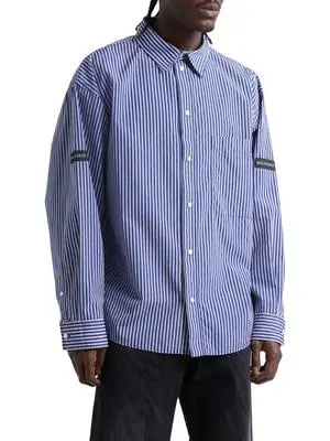 Balenciaga Oversize Stripe Cotton Blend Button-up Shirt - 8502 Navy/white