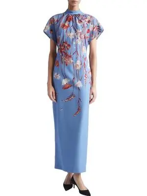 Lela Rose Stella Floral Stretch Crepe Dress - Cornflower Multi
