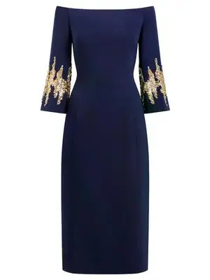 Jenny Packham Aster Sequin-embellished Off-shoulder Midi Dress - Blue