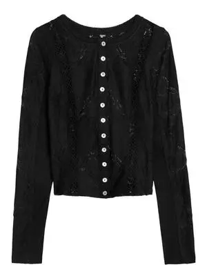 Free People Jae Lace Button Top - Black