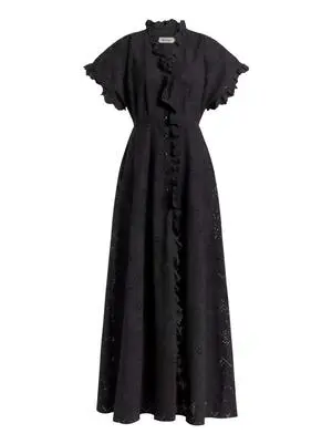 Alberta Ferretti Ruffled Eyelet Dress - Black