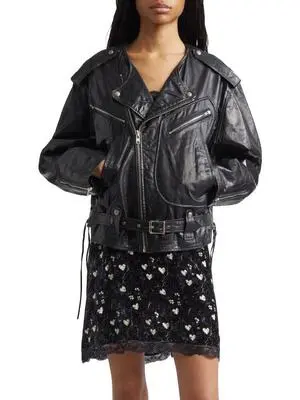 R13 Belted Leather Moto Jacket - Black
